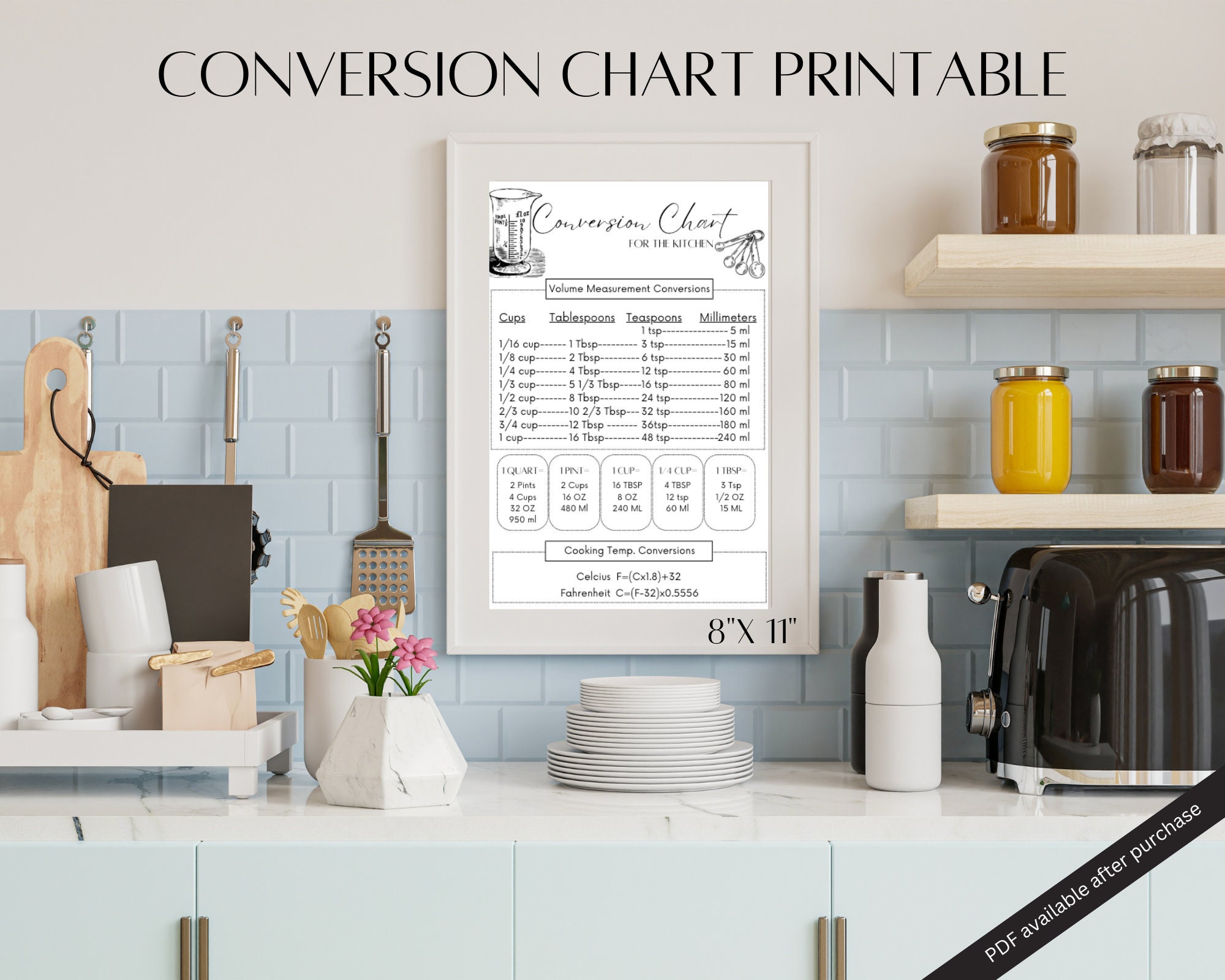 Printable Conversion Kitchen Chart, Digital Download - Etsy