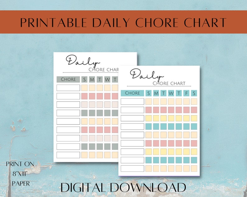Digital Printable Daily Chore Chart - Etsy