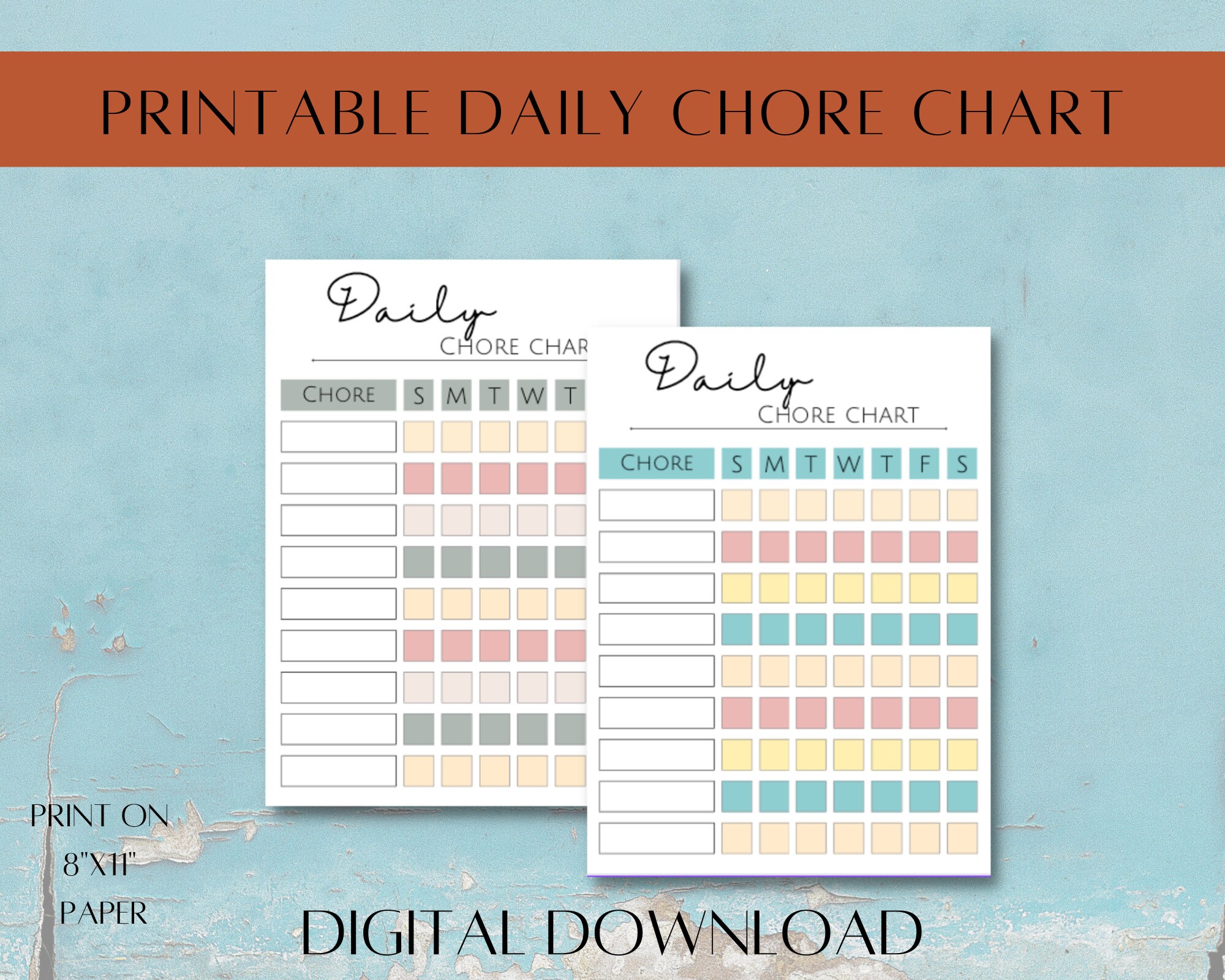 Digital Printable Daily Chore Chart - Etsy