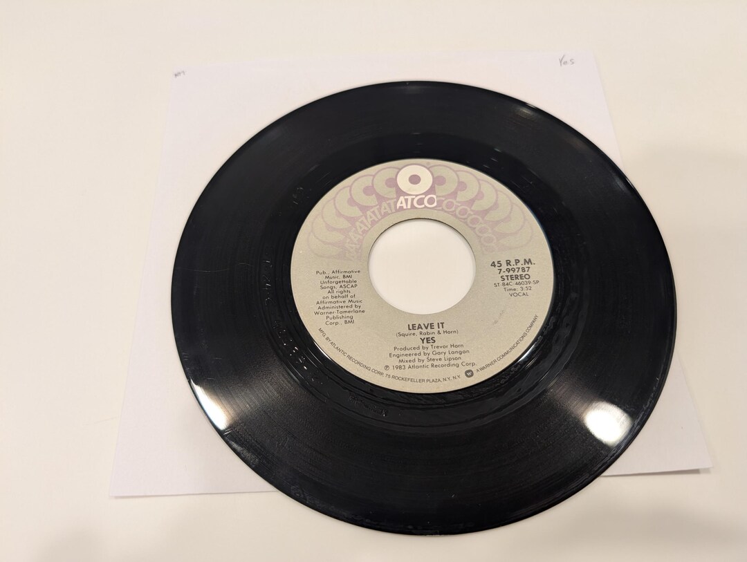 Yes "leave It (vocal) / Leave It (A Capella)" Vinyl 7" Single (NM- Disc ...