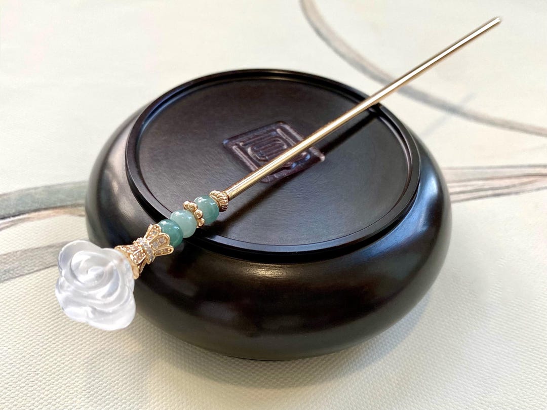 Clear White Maw Sit Sit Jade-albite-copper Hair Sticks Gemstone Hair ...