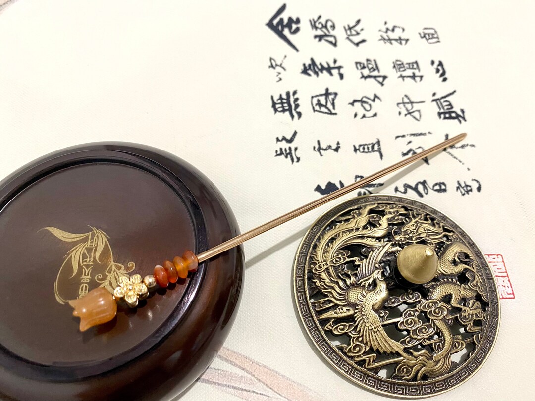 Golden Jade-copper Hair Sticks Hair Pins Chopstick-gemstone Hair Stick ...