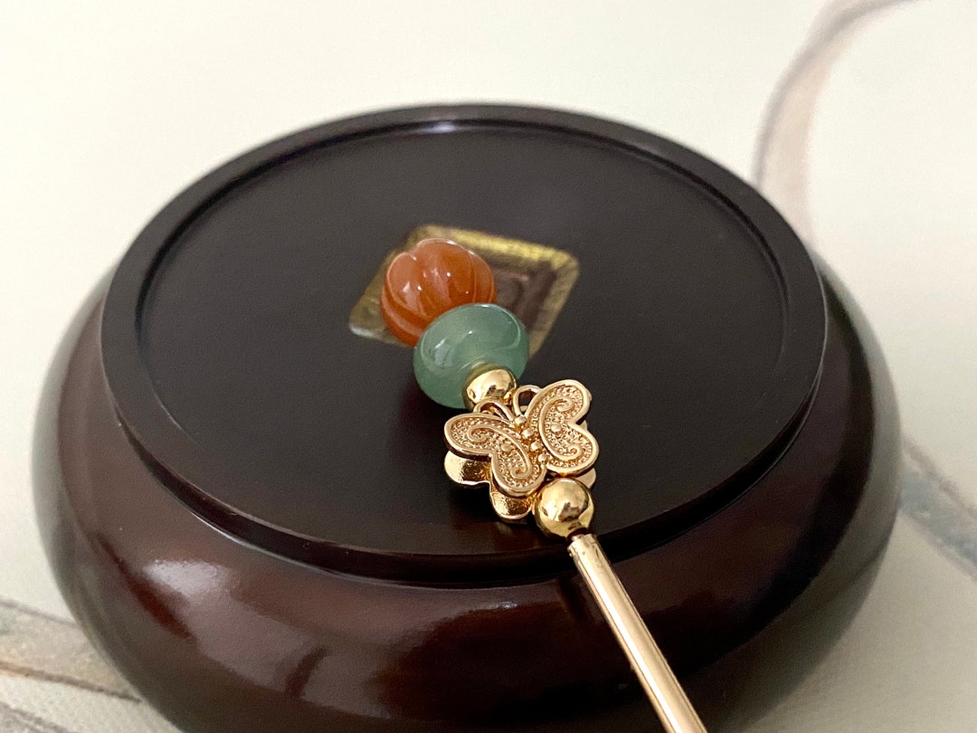Golden Jade-copper Hair Sticks Hair Pins Chopstick-gemstone Hair Stick ...