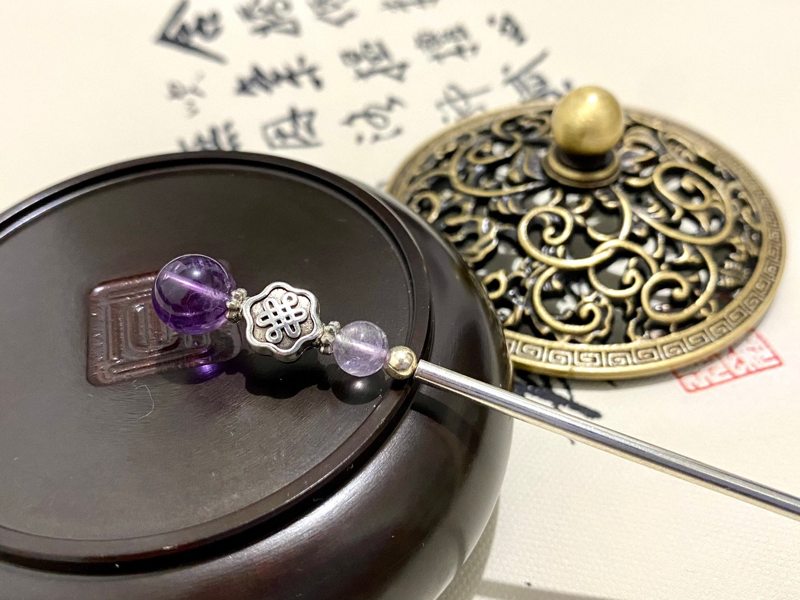 Amethyst-copper Hair Sticks Hair Pins-gemstone Hair Stick-chinese Hair ...