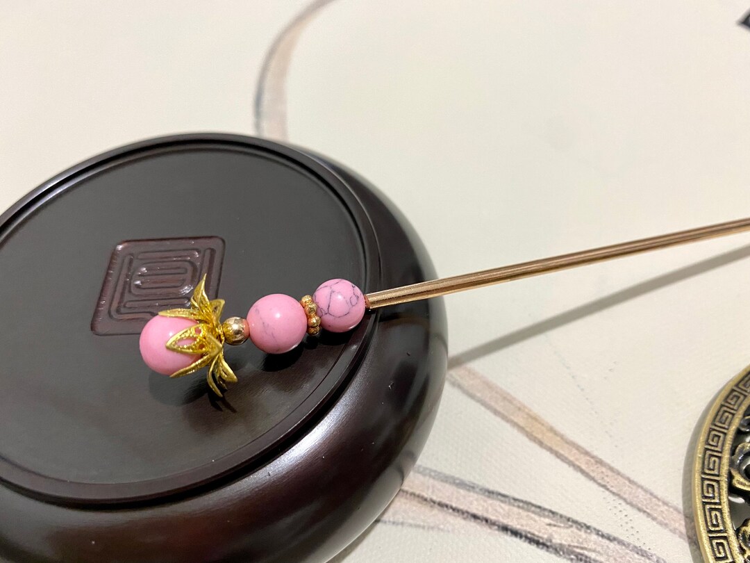 Pink Howlite-copper Hair Sticks Hair Pins Chopstick-gemstone Hair Stick ...