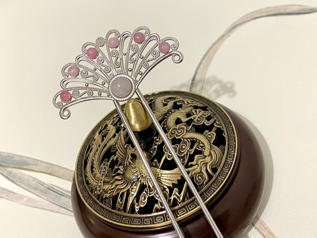 Pink Gemstone Hair stick-copper silver hair sticks-Rose quartz/agate ...