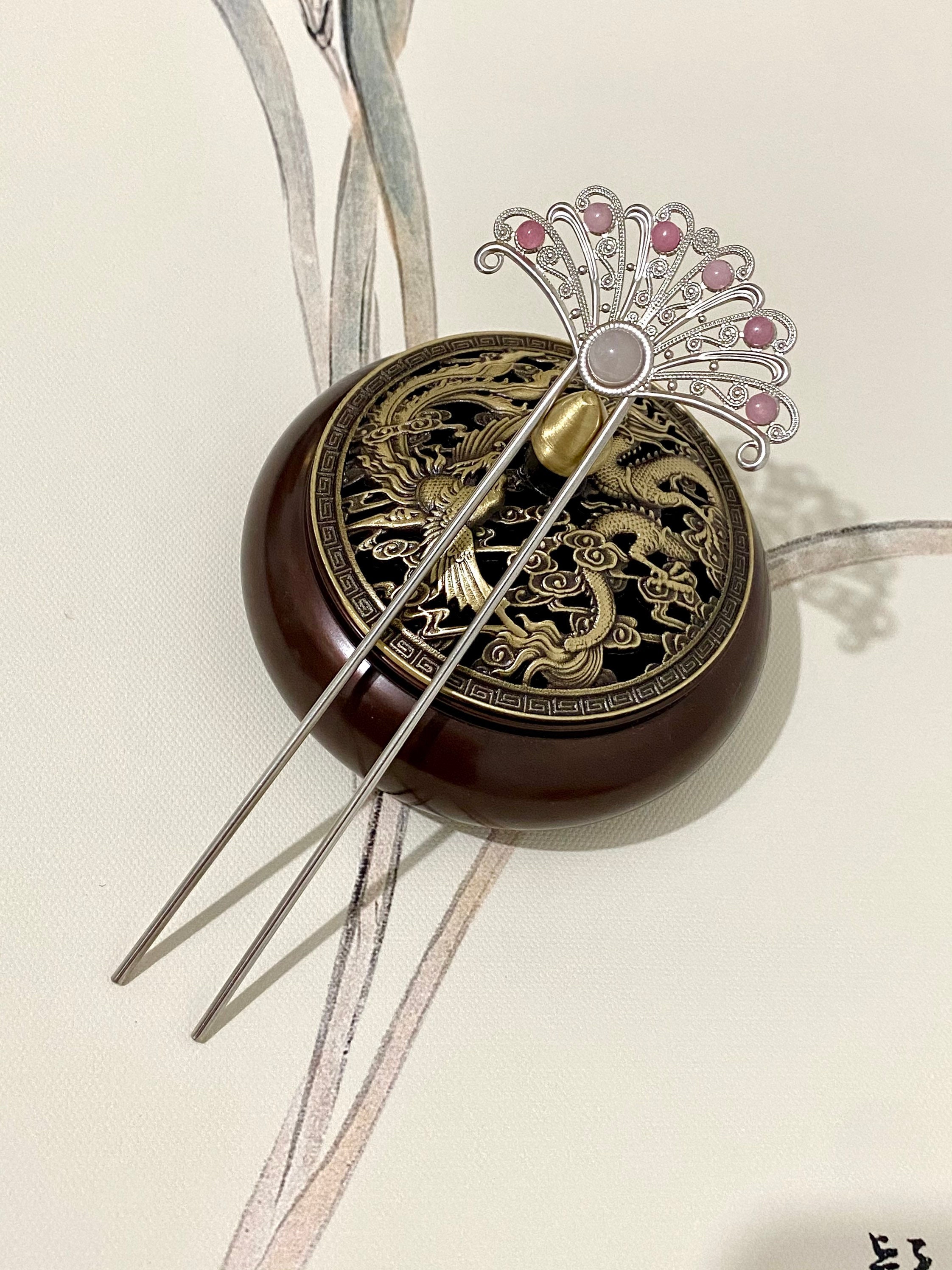 Pink Gemstone Hair stick-copper silver hair sticks-Rose quartz/agate ...