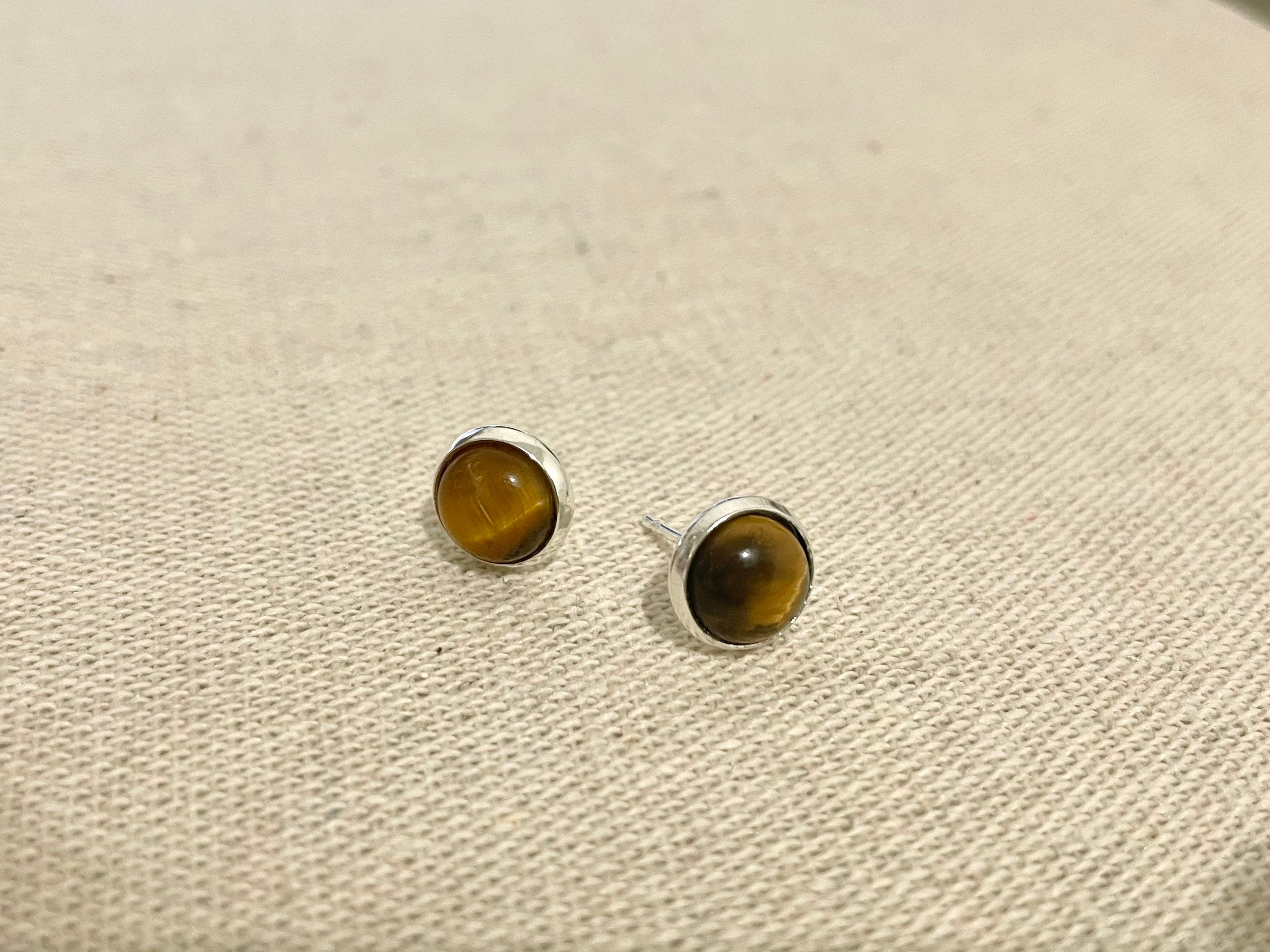 Round Cut 8mm Tiger-eye Studs/earrings-hypoallergenic Stud - Etsy Canada