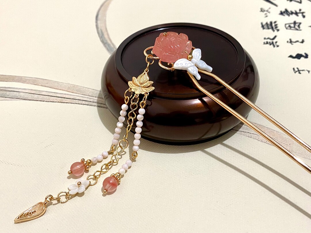 Cherry Quartz Copper Hair Sticks Butterfly Dangle Hair - Etsy