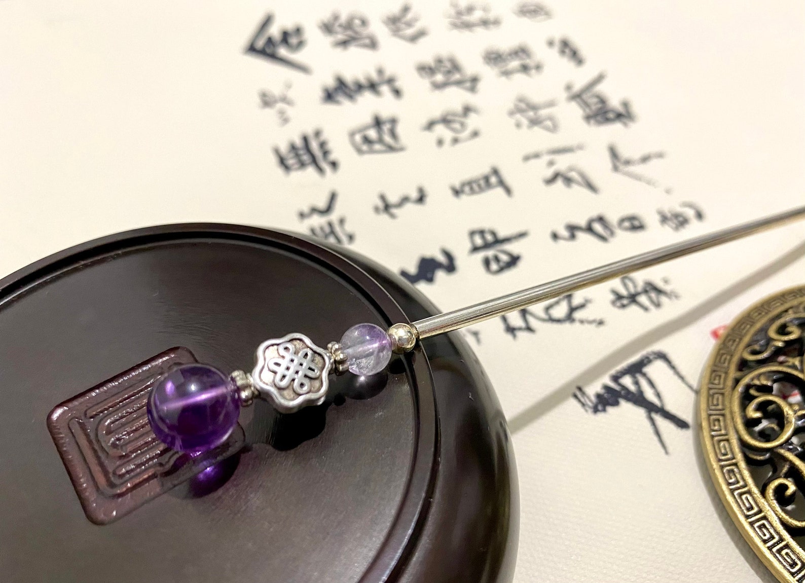 Amethyst-copper Hair Sticks Hair Pins-gemstone Hair - Etsy