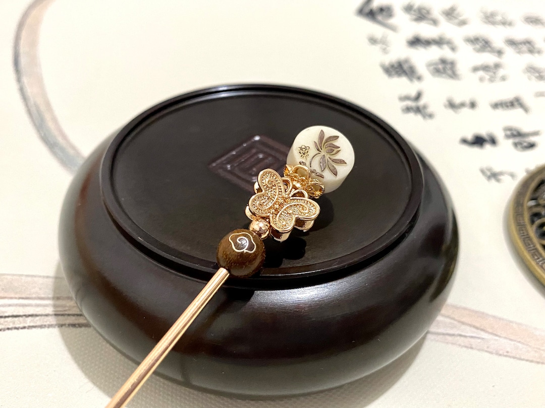 Pipal Seed Peach Wood-copper Hair Sticks Butterfly Hair Pins -gemstone ...
