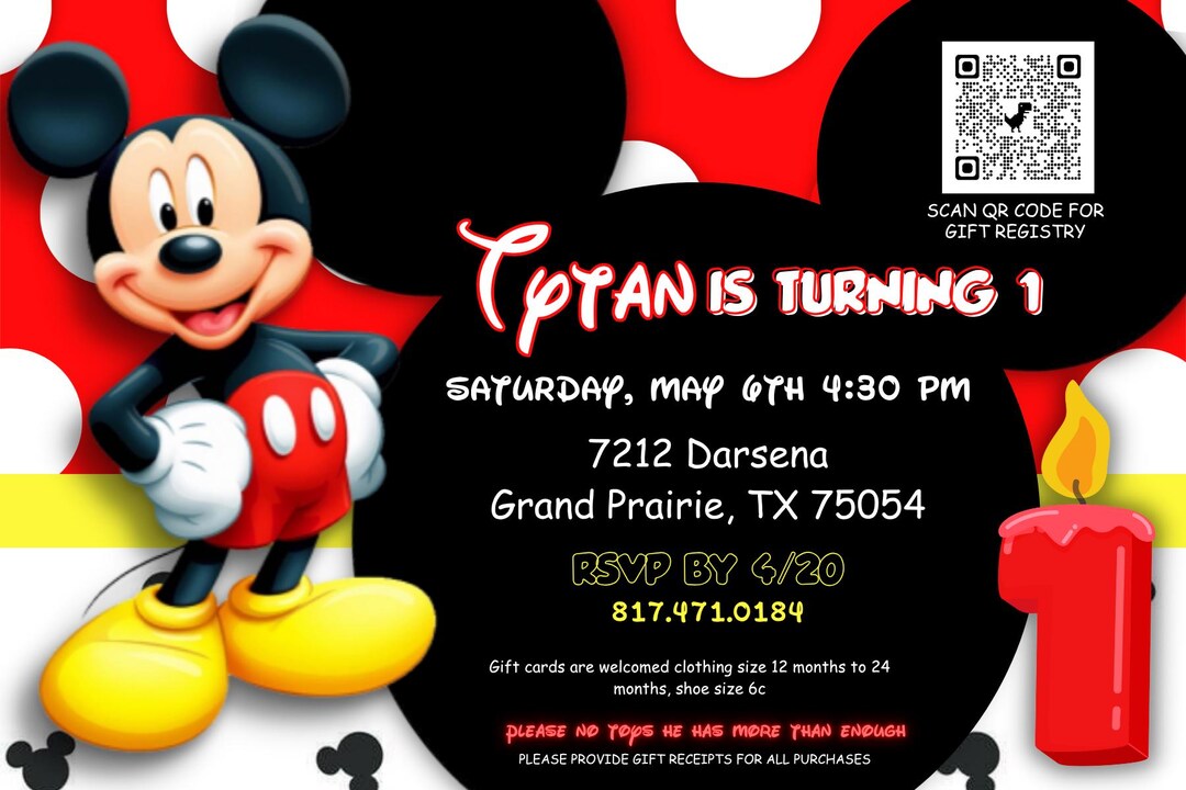 Mickey Mouse Birthday Invitation Template – Editable Canva Design - Etsy