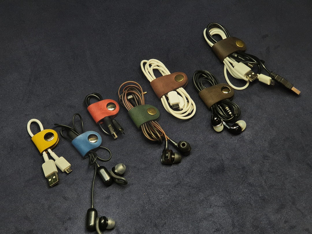 Personalized Leather Cord Wraps, Laptop Charger Organizer, Cable Holder ...
