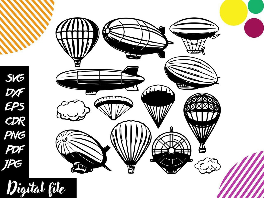 Dirigible Blimp Clipart Airship Parachute Hot Air Balloon - Etsy