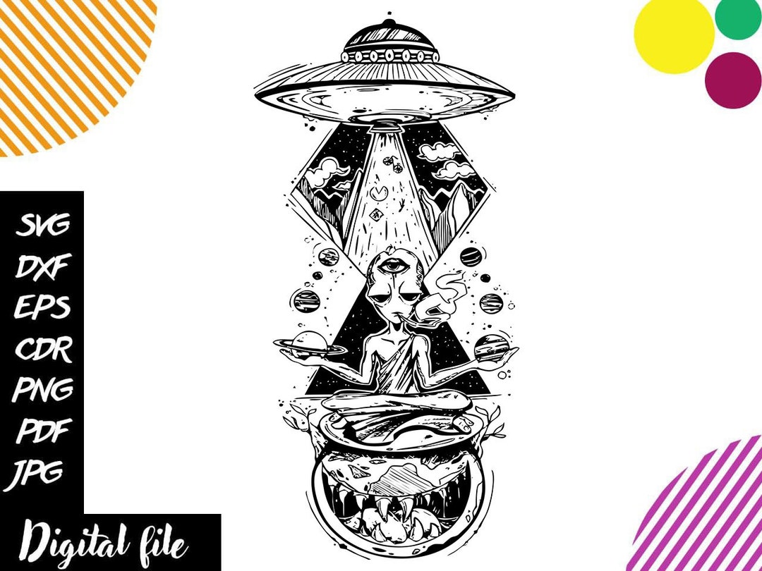 Smoking Alien Svg Vector File / Alien Silhouette / Smoking Weed Alien ...