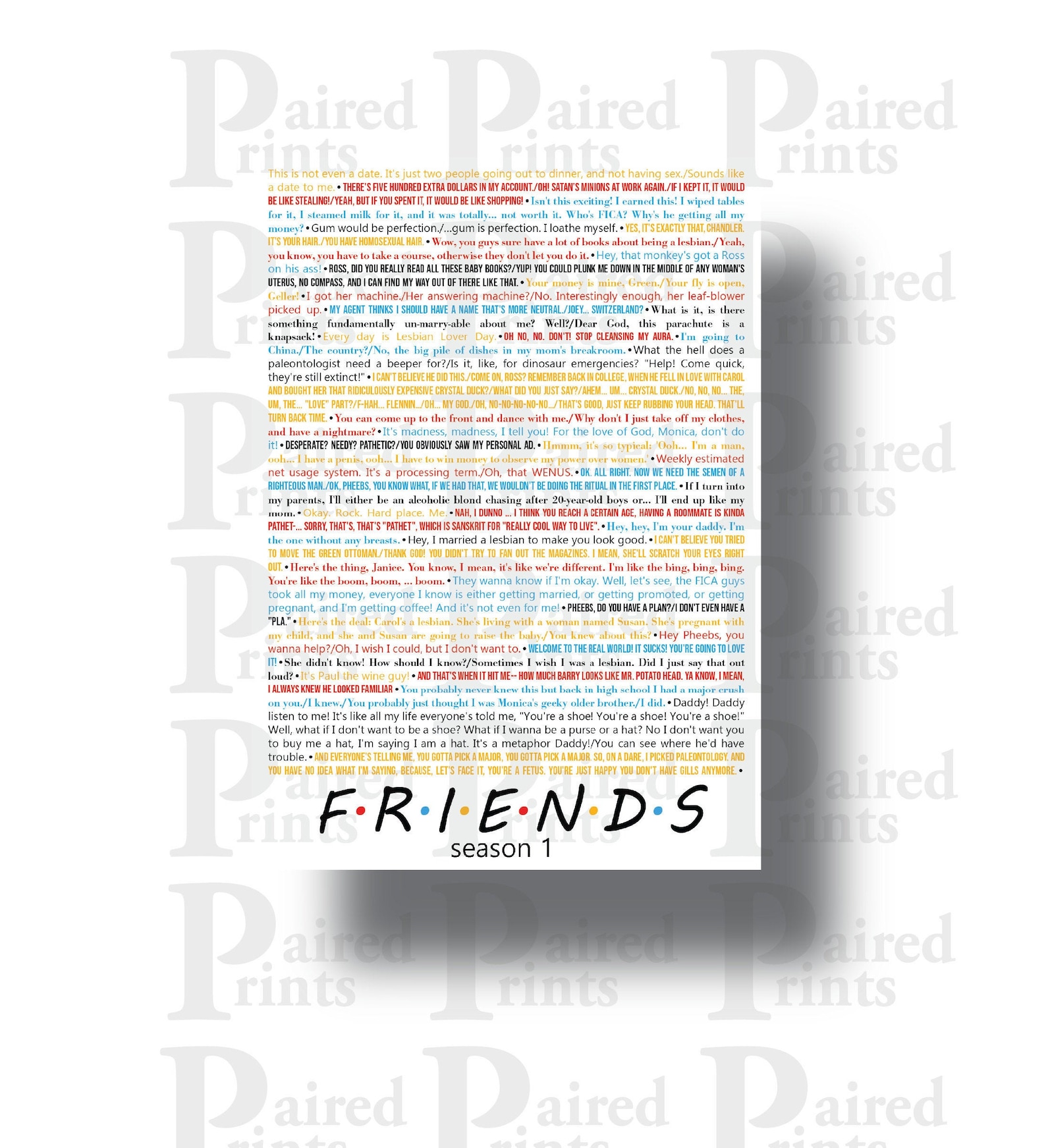 Friends Season 1 Quotes 1 Poster - Etsy