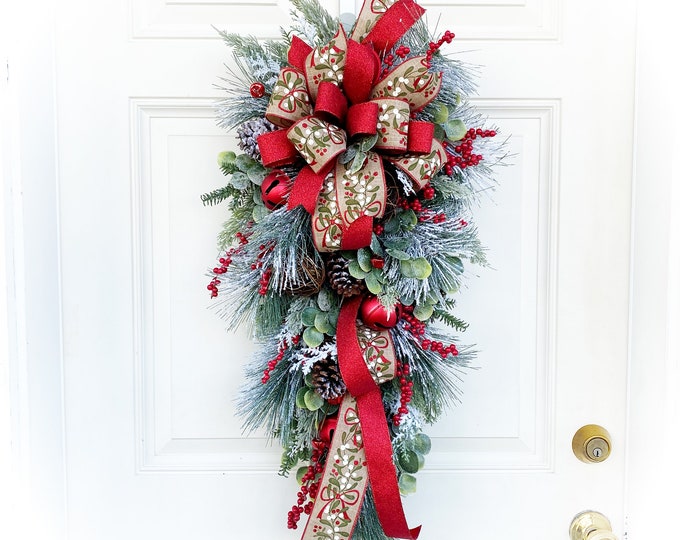 Christmas Swag With Bells for Front Door, Rustic Christmas Swag, Winter ...