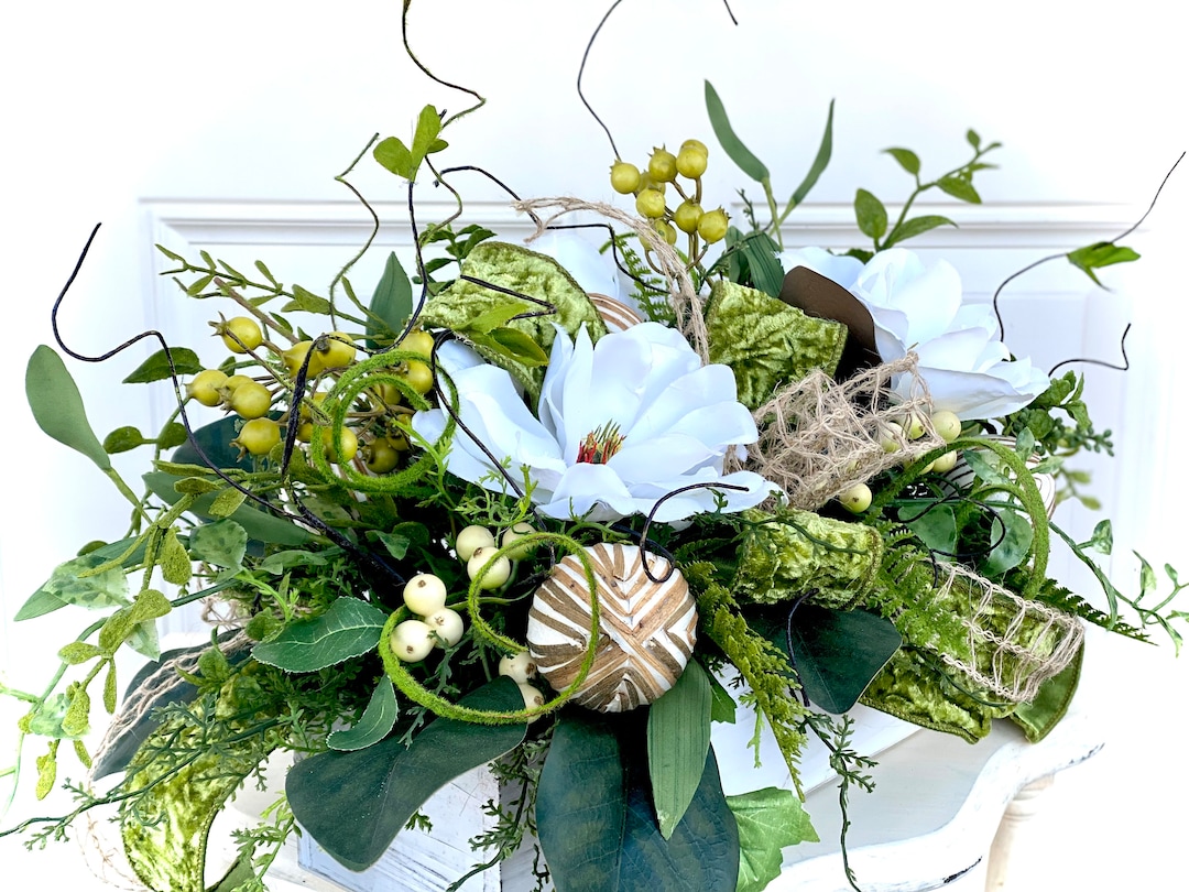 Magnolia Floral Arrangement Table Decor, Magnolia Centerpiece, Floral ...