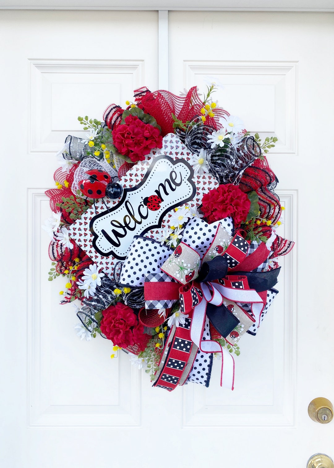 Ladybug Mesh Wreath, Front Door Decor, Welcome Sign, Summer Wreath - Etsy