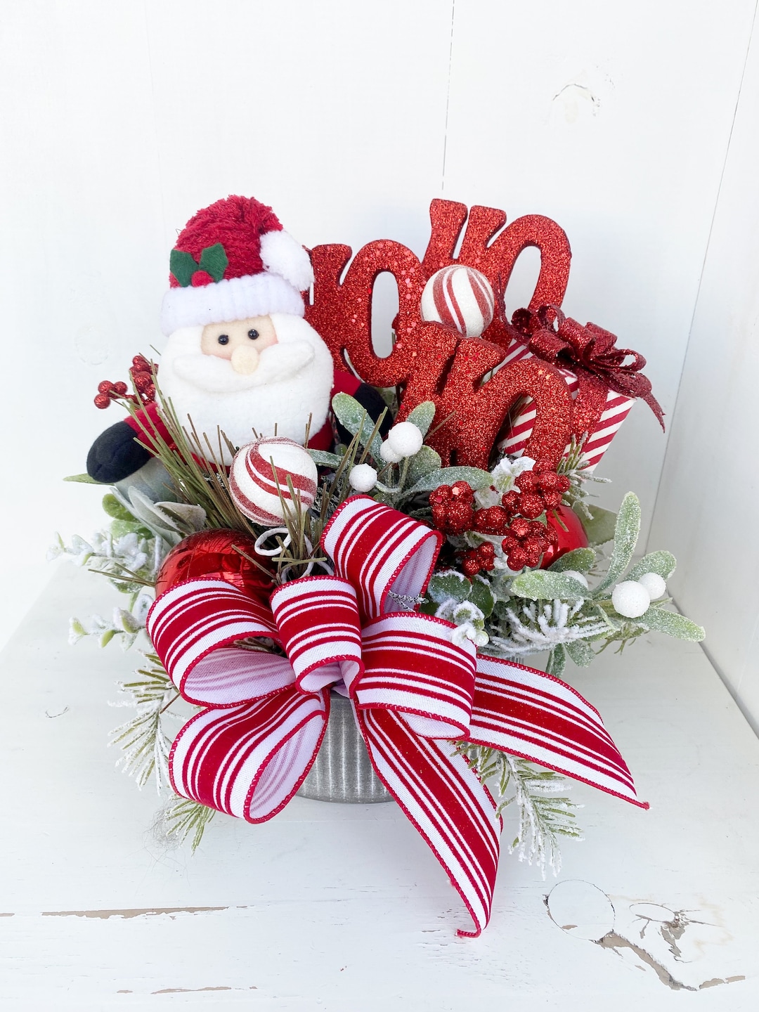Santa Christmas Arrangement Centerpiece, Christmas Table Decor, Christmas Arrangement for Table ...