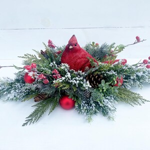 Christmas Centerpiece With Cardinal, Winter Table Decor, Cardinal ...