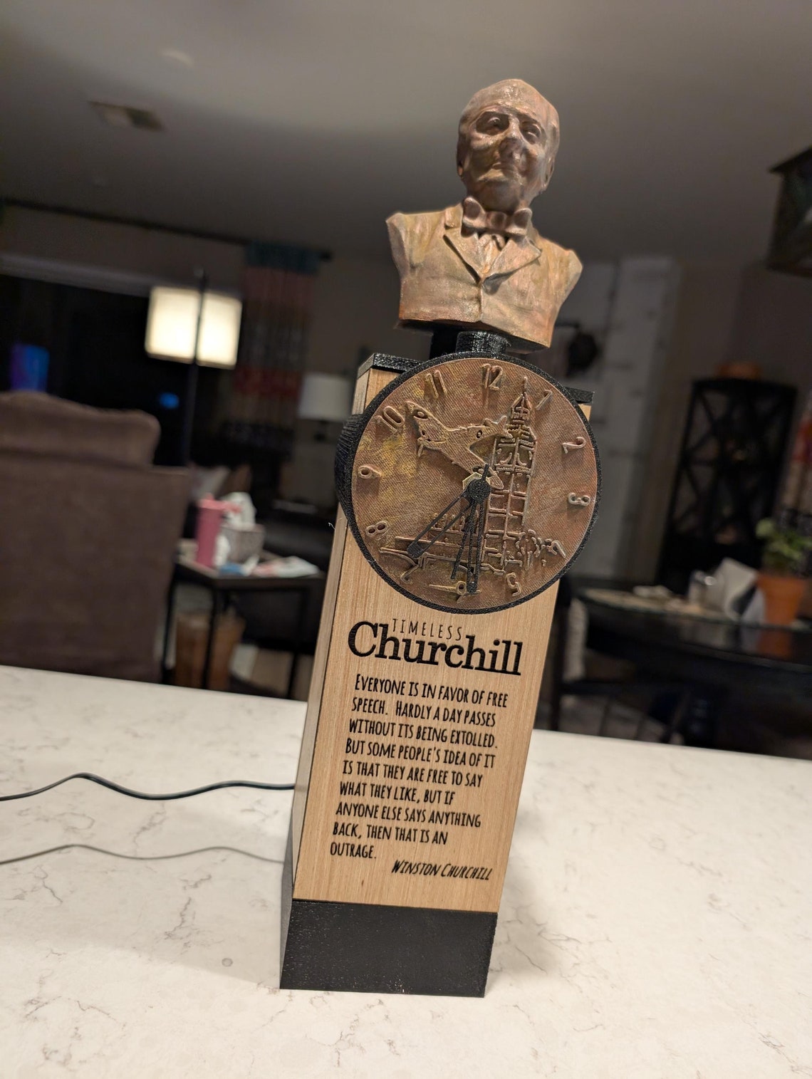 Winston Churchill Desk Clock With Lighted Bust- Unique Gift - Etsy