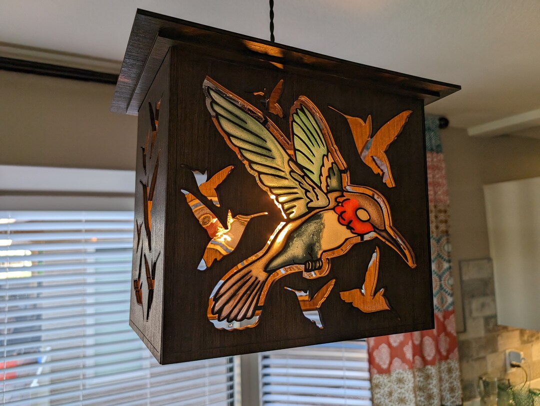 Hummingbird Hanging Light Fixture is Handcrafted From Wood Veneers and ...