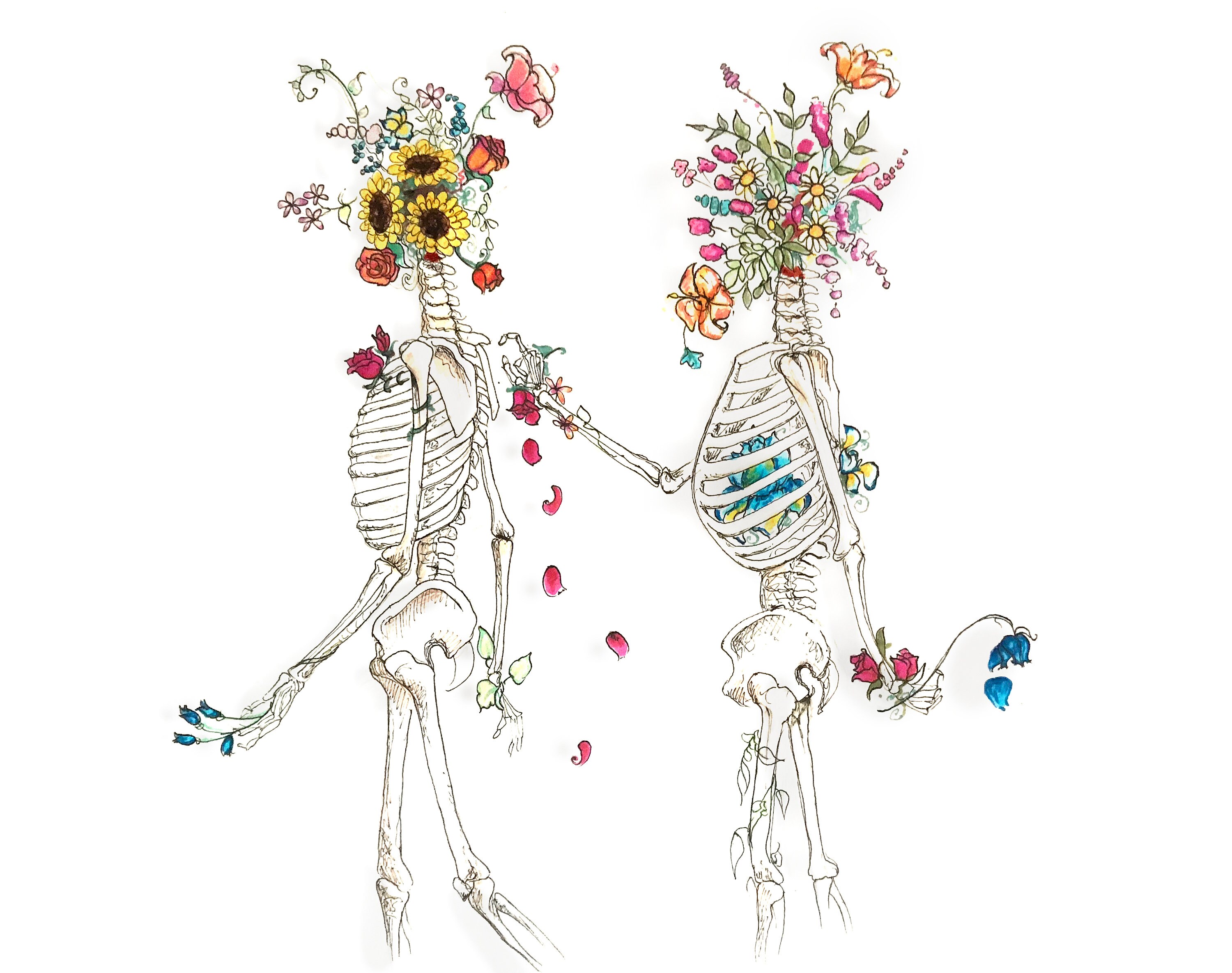 Flower Skeletons Art Print, Digital Art Print, Flower Print, Flower ...