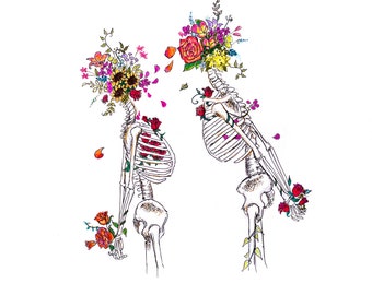 Flower Skeletons Art Print, Digital Art Print, Flower Print, Flower ...