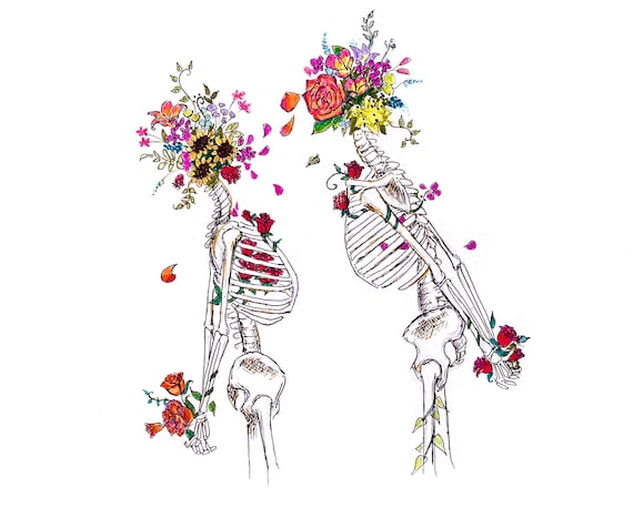 Flower Skeletons Art Print Digital Art Print Flower Print | Etsy