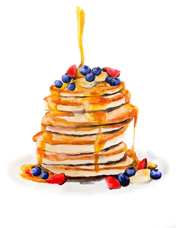 Pancakes Watercolor Art Print Blueberry Pancakes Art - Etsy