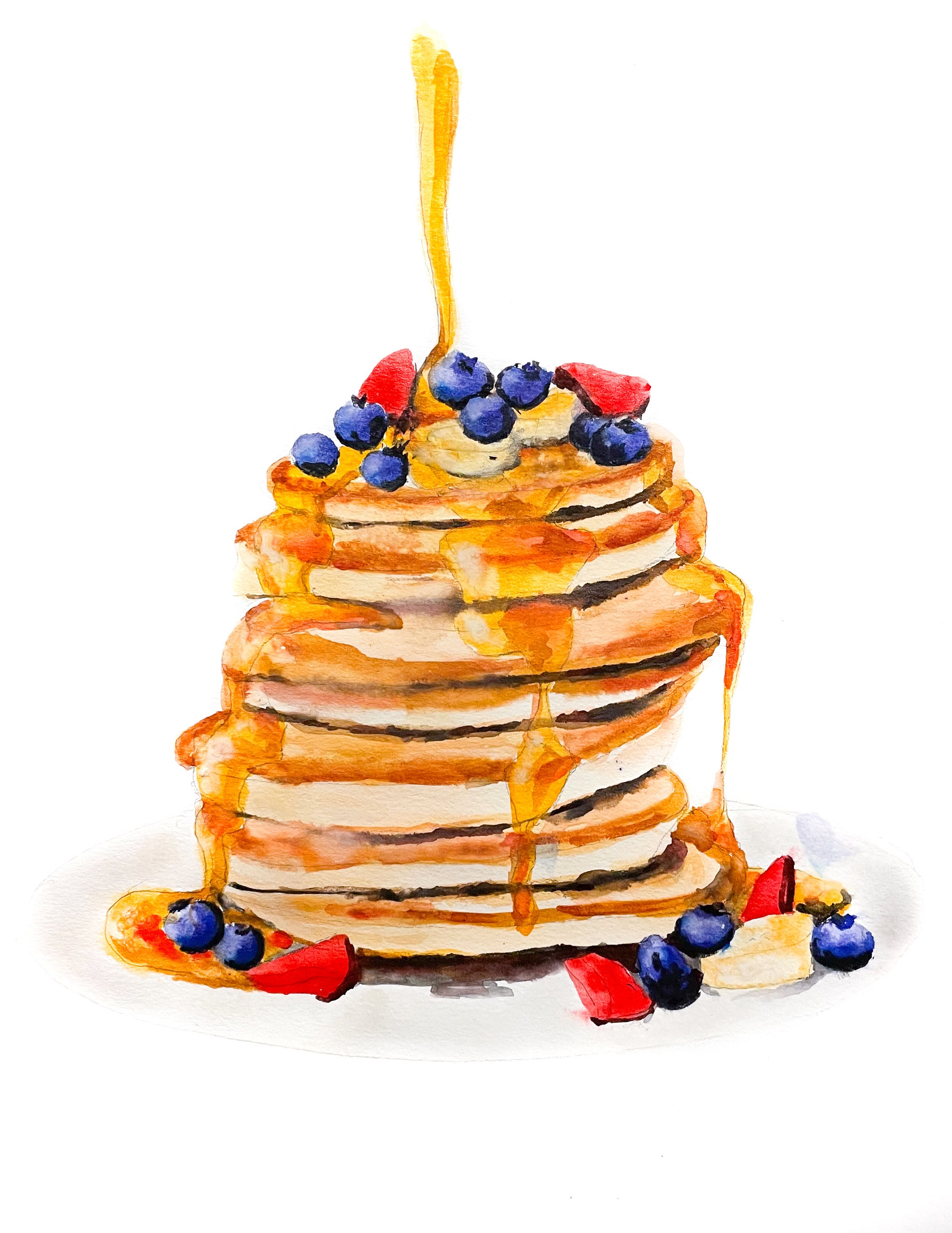 Pancakes Watercolor Art Print Blueberry Pancakes Art - Etsy