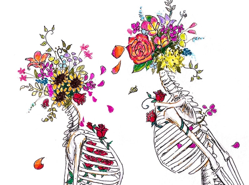 Flower Skeletons Art Print, Digital Art Print, Flower Print, Flower ...