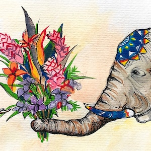 Elephants Flowers Art Print, Elephant Art, Digital Art, Flower Painting ...