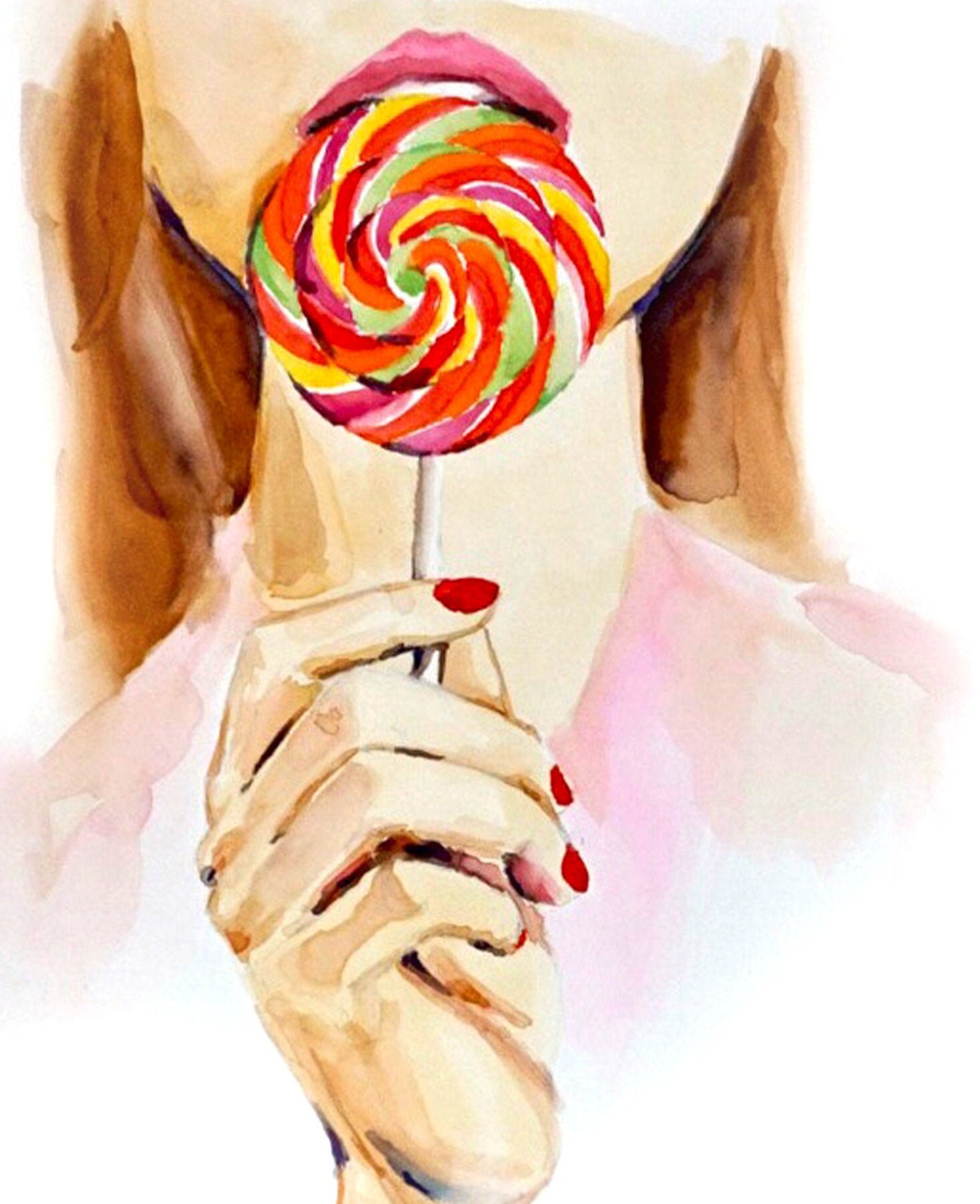 Candy Watercolor Art Print, Lollipop Art, Candy Girl, Digital Art, Wall ...