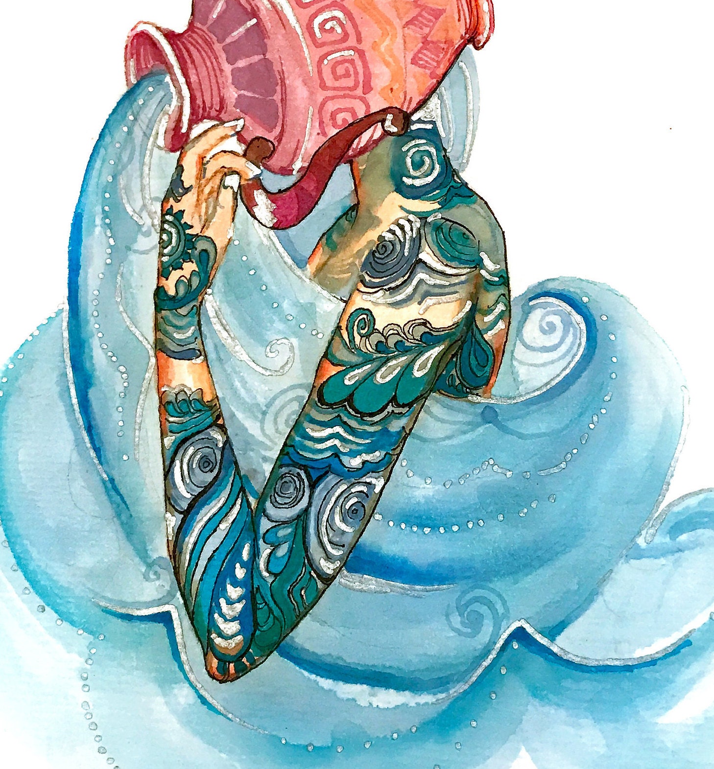 Aquarius Watercolor Art Print, Zodiac Art, Blue, Digital Art, Horoscope ...