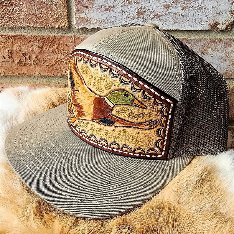 Mallard Leather Patch Trucker Hat - Etsy