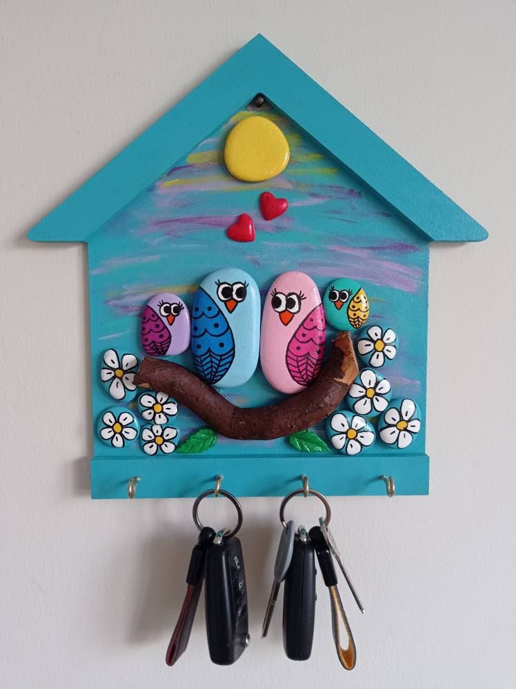 Modern Unique Wooden Key Holder Ocean-rolled Painted Stone - Etsy