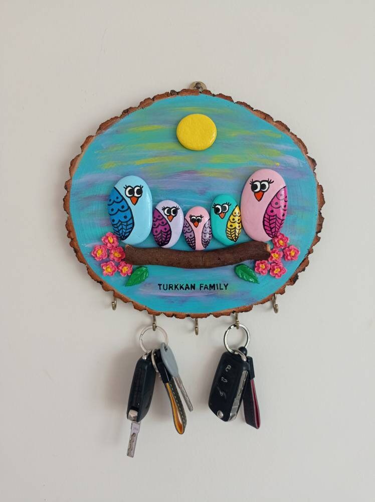 Personalized Modern Unique Wooden Key Holder, Ocean Rolled Painted ...