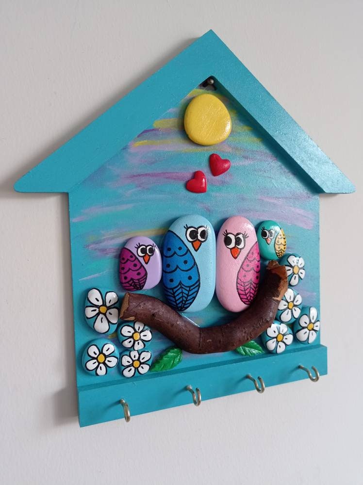 Modern Unique Wooden Key Holder Ocean-rolled Painted Stone - Etsy