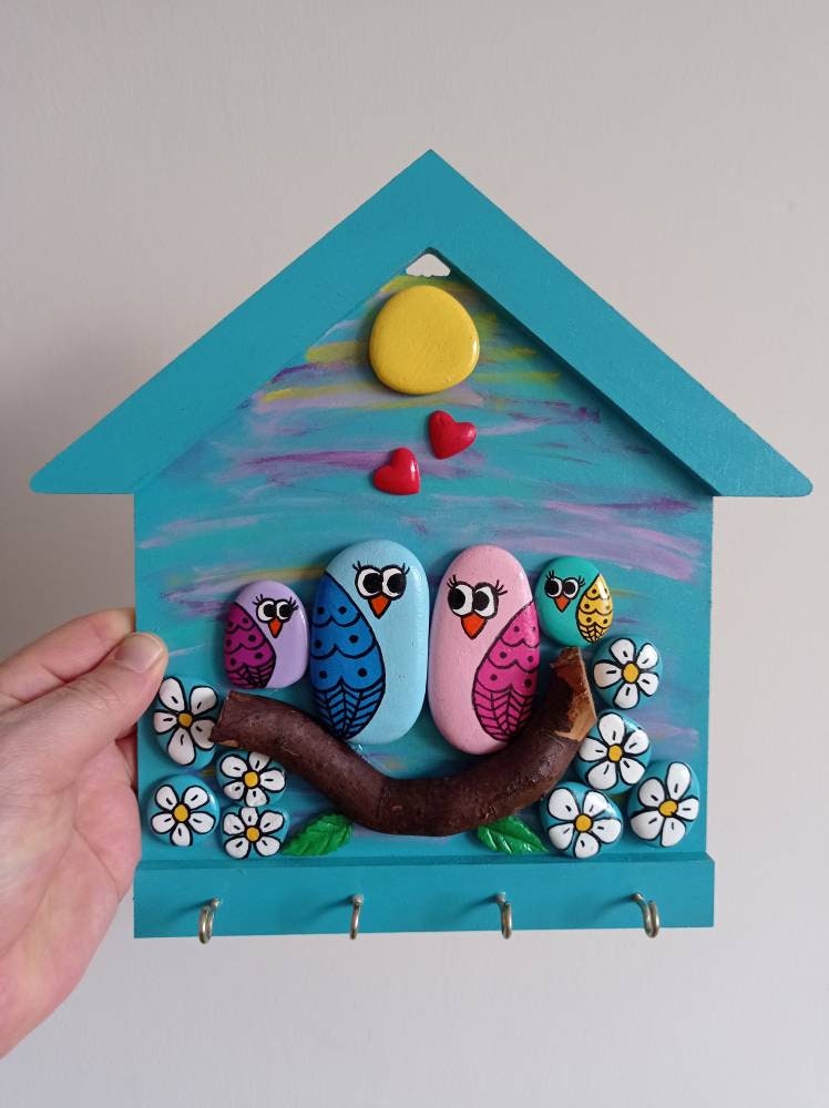 Modern Unique Wooden Key Holder Ocean-rolled Painted Stone - Etsy