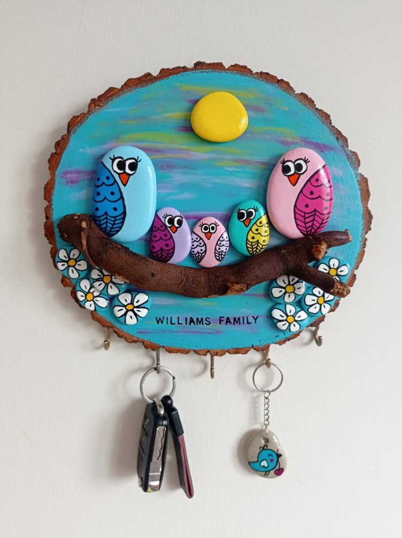Personalized Modern Unique Wooden Key Holder, Ocean-rolled Painted ...