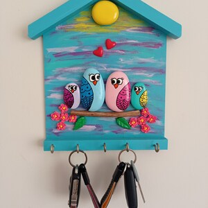 Modern Unique Wooden Key Holder, Ocean-rolled Painted Stone Wood Key ...