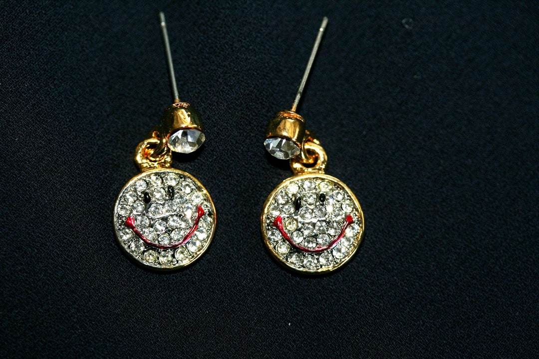 Smiley Face Emoji Rhinestone Drop Earring Smiley Face Emoji - Etsy