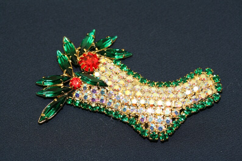 Vintage Christmas Massive Rhinestone Stocking Figural Pin - Etsy