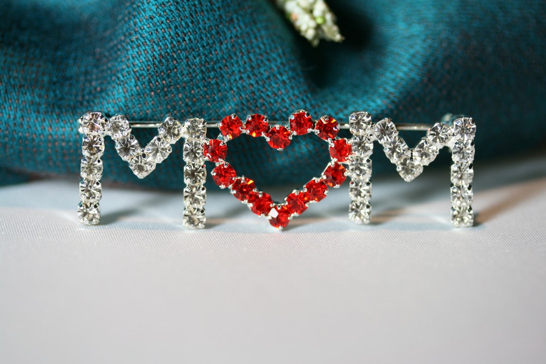 MOM Word Brooch Pin Mother's Day Birthday Gift, Rhinestone MOM Word ...