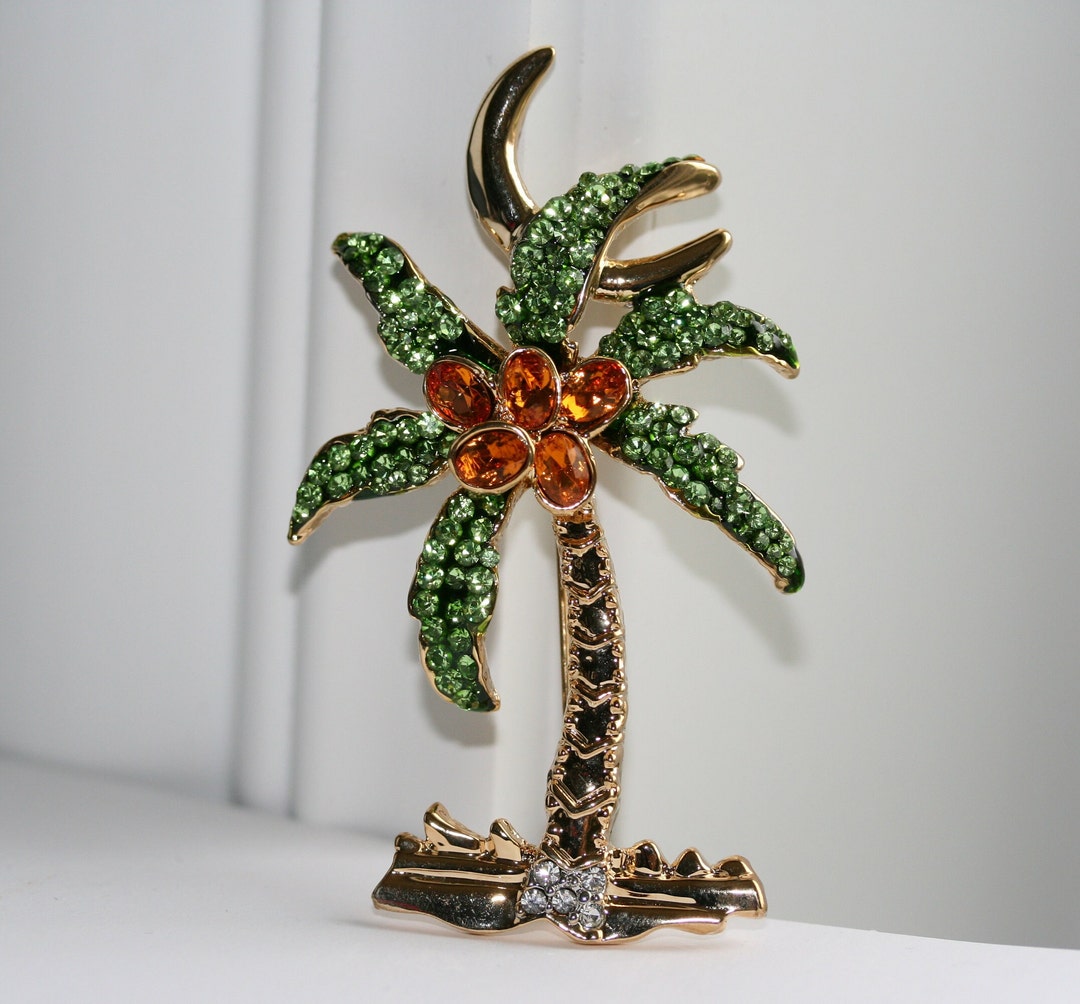 Rhinestone Palm Tree Pave Brooch Pin Tropical Beach Palm Tree Pin ...