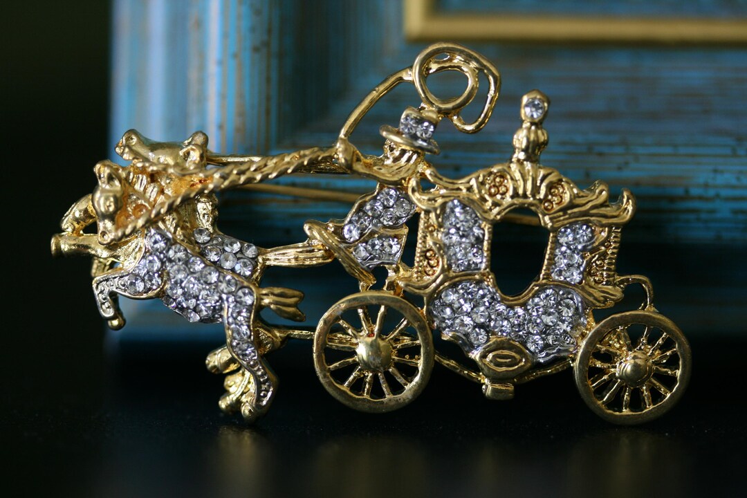 Stunning Vintage Rhinestone Stage Coach Brooch Horse Coach Pin ...