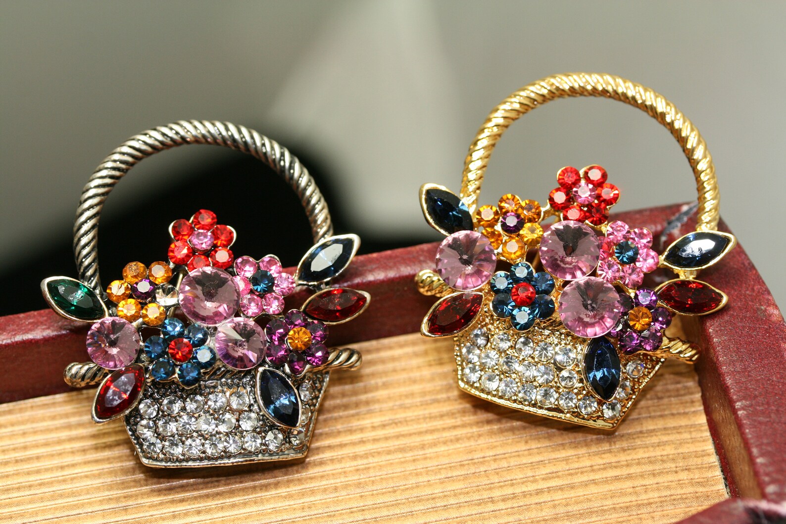 Colorful Antique Flower Basket Brooch Pin Artificial Crystal - Etsy