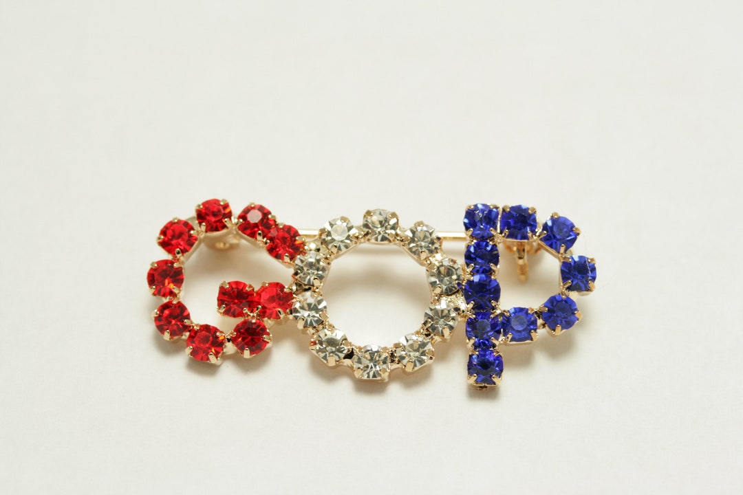 GOP Grand Old Party Lapel Pin Ole Rhinestones Brooch Republican RNC ...